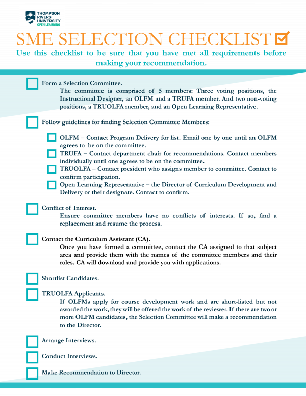 SME Selection Checklist – IDeas